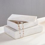 Arie White Marble Decorative Boxes With Lids, Set of 2