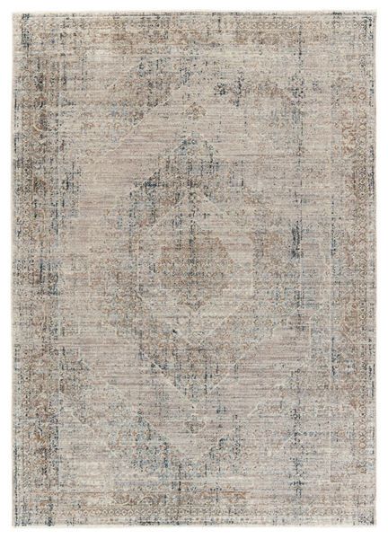 Emory Updated Traditional Medallion Taupe/ Blue Rug - 2'6" x 8'