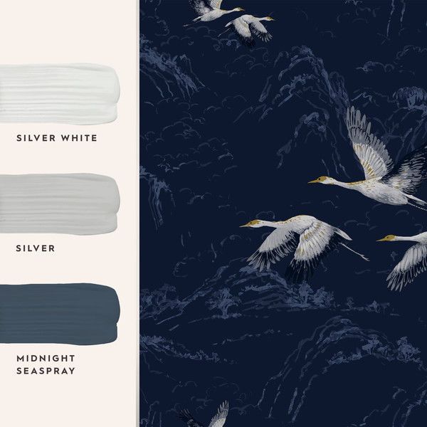 Laura Ashley Animalia Midnight Abstract Cranes Wallpaper