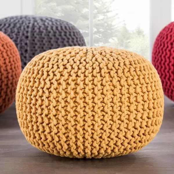 Visby Yellow Textured Round Pouf | Scout & Nimble