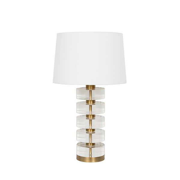 Cybill Acrylic And Brushed Brass Stack Lamp With White Linen Shade