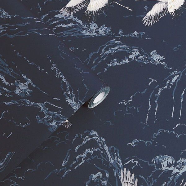 Laura Ashley Animalia Midnight Abstract Cranes Wallpaper