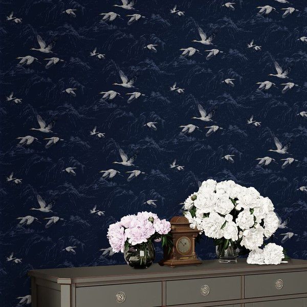Laura Ashley Animalia Midnight Abstract Cranes Wallpaper