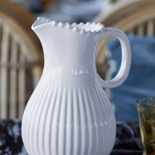 Pearl Scalloped Ceramic Stoneware Pitcher - White | Scout & Nimble