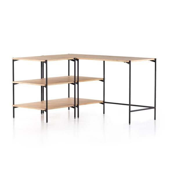 Eaton Oak and Iron Modular Desk with Open Shelving Unit